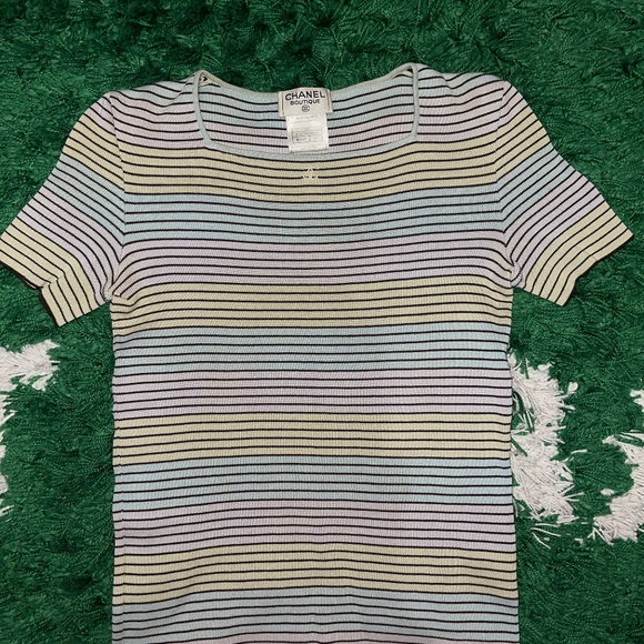CHANEL | Tops | Vintage Chanel Ss 998 Square Neck Striped Shirt | Poshmark